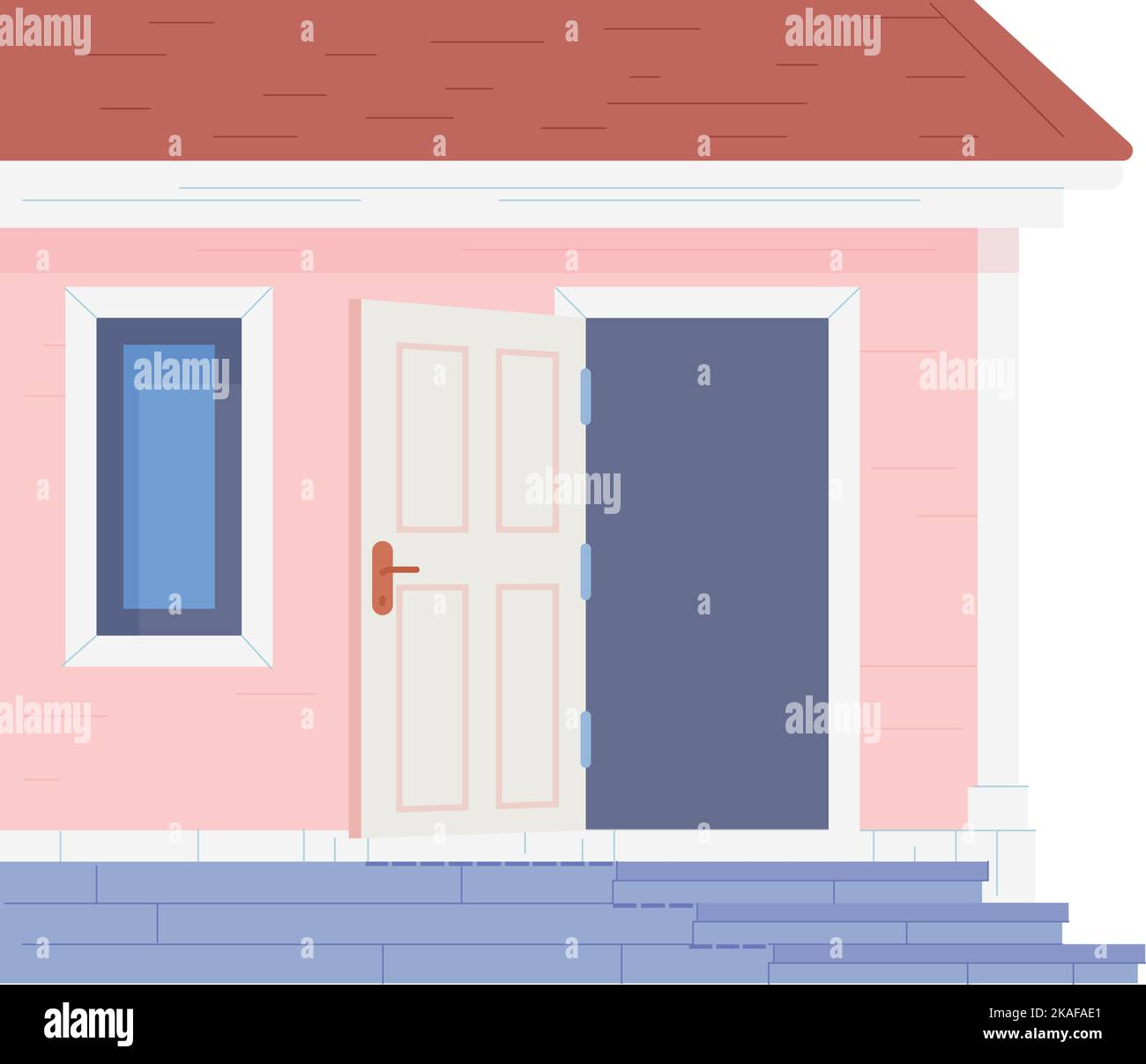 House with open door. Welcome to enter building exterior isolated on ...