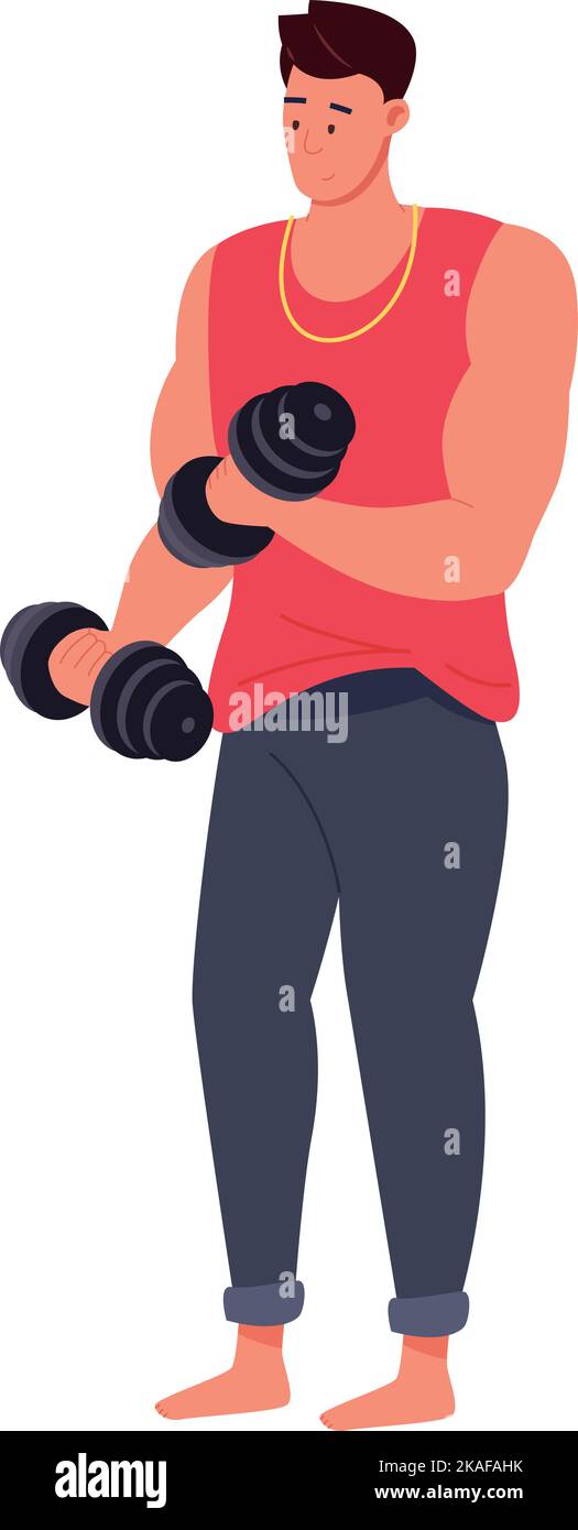 Man exercising with dumbbell. Power lifting workout isolated on white ...