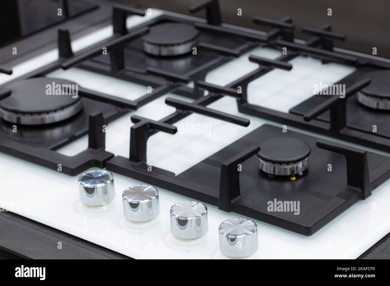 closeup of white modern gas stove for design purpose Stock Photo - Alamy