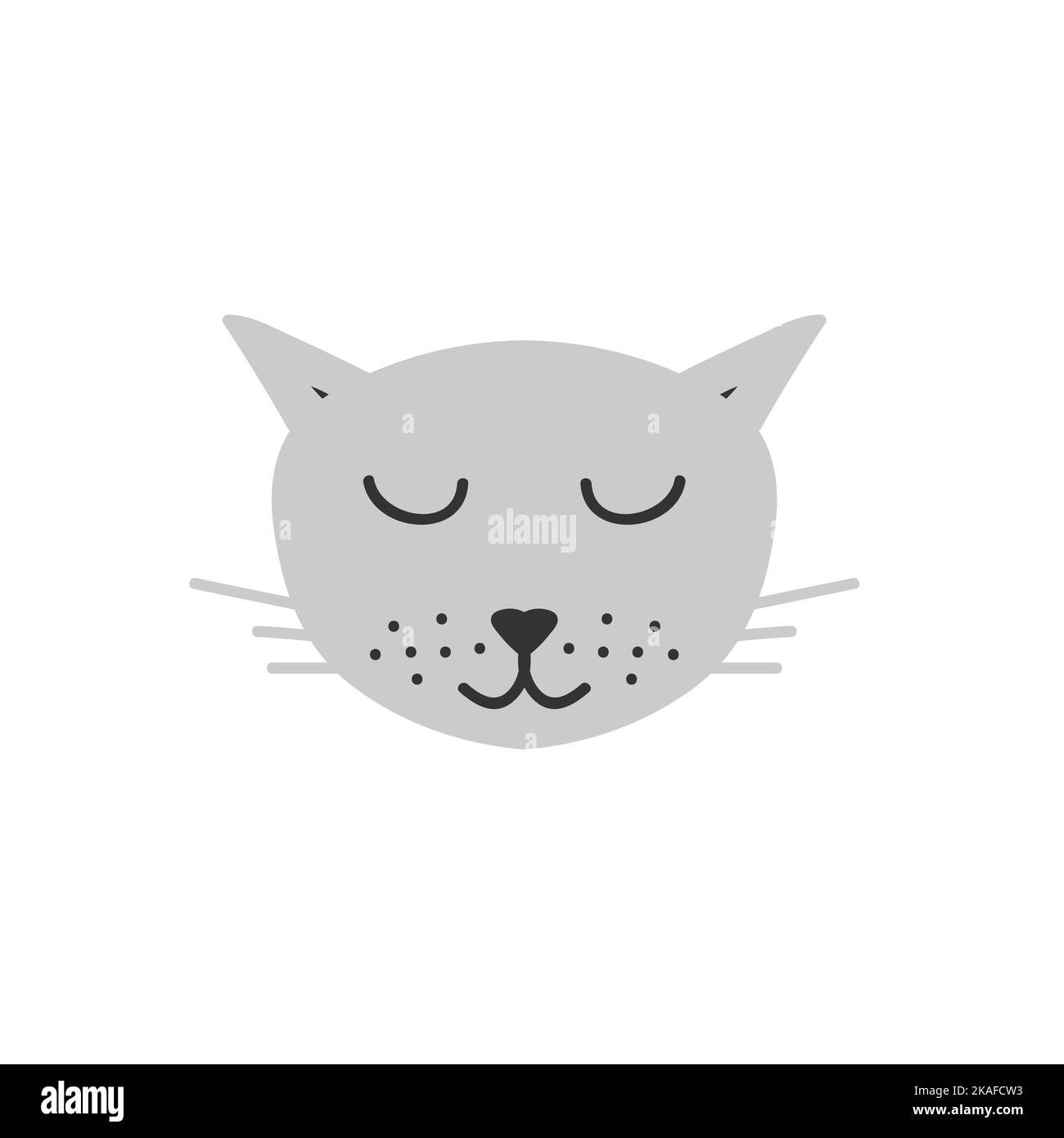 Funny Grey Cat With Closed Eyes Vector Illustration In Cartoon Style