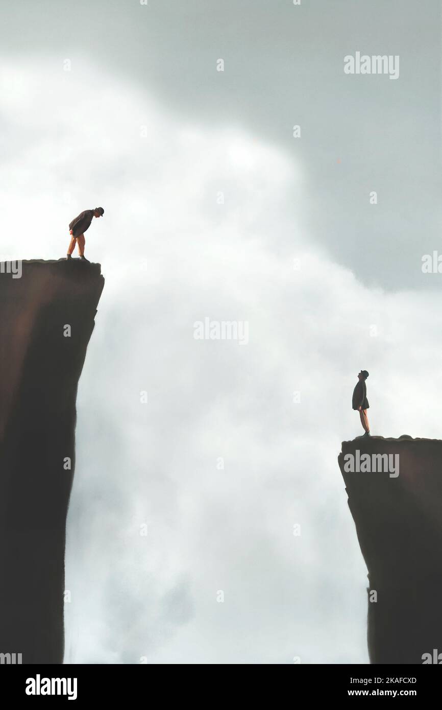 man from the top of the top looks at another man who is below, concept ...