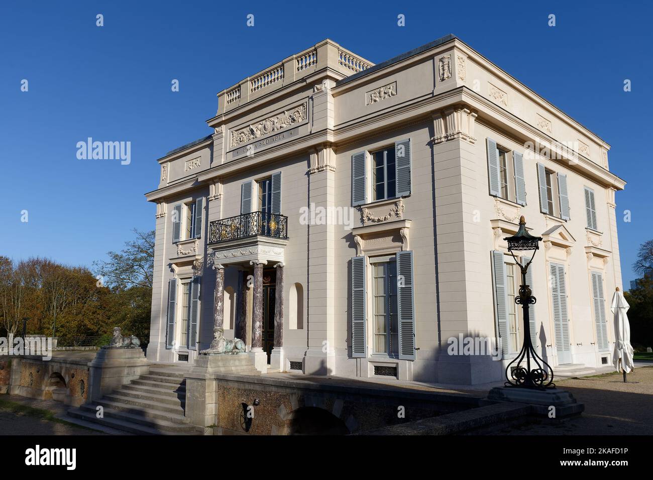The facade of the castle in the Bagatelle park. This small castle was ...