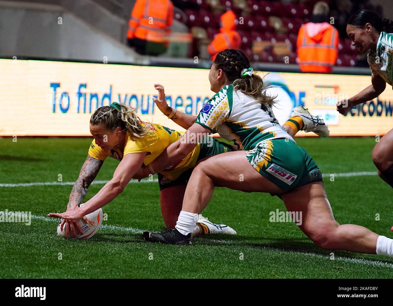 Australias Julia Robinson Dives In To Score A Try During The Womens