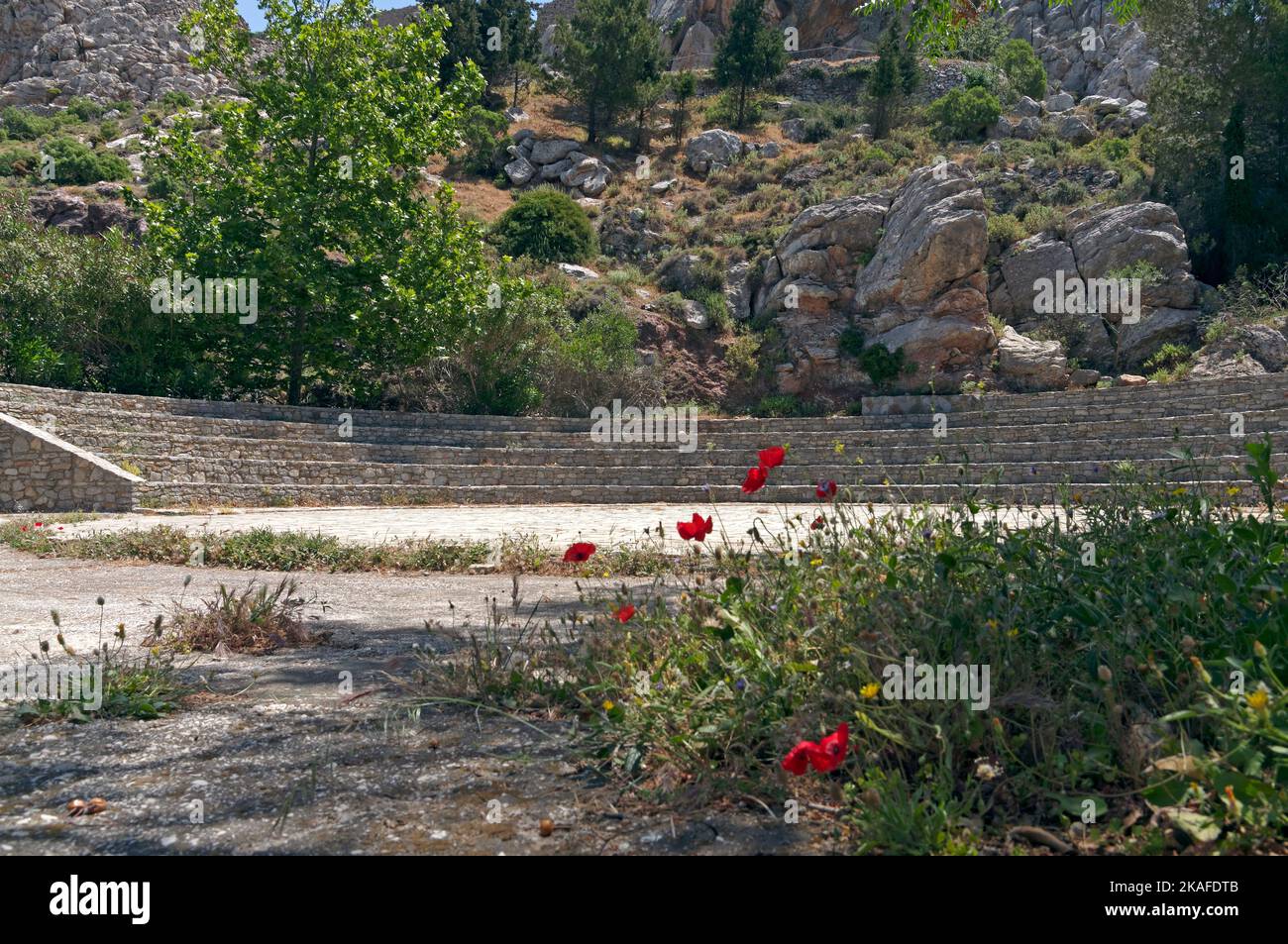 The stone amphitheatre at the Elephant Museum and caves, Tilos ...