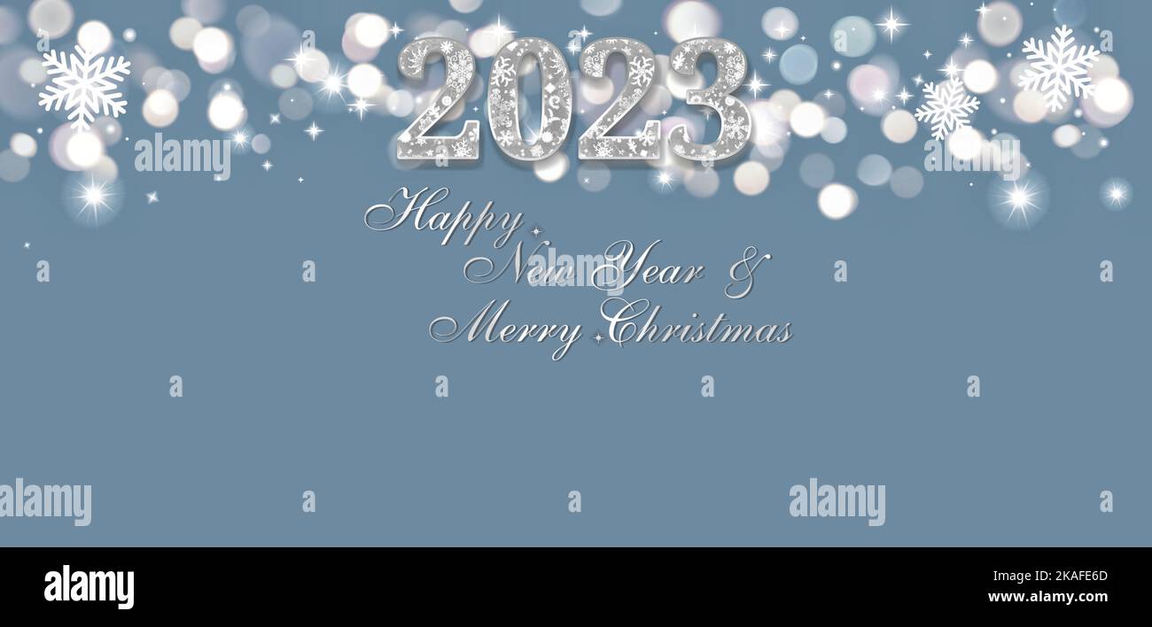 Merry Christmas and happy new year 2023 greeting card with fireworks ...