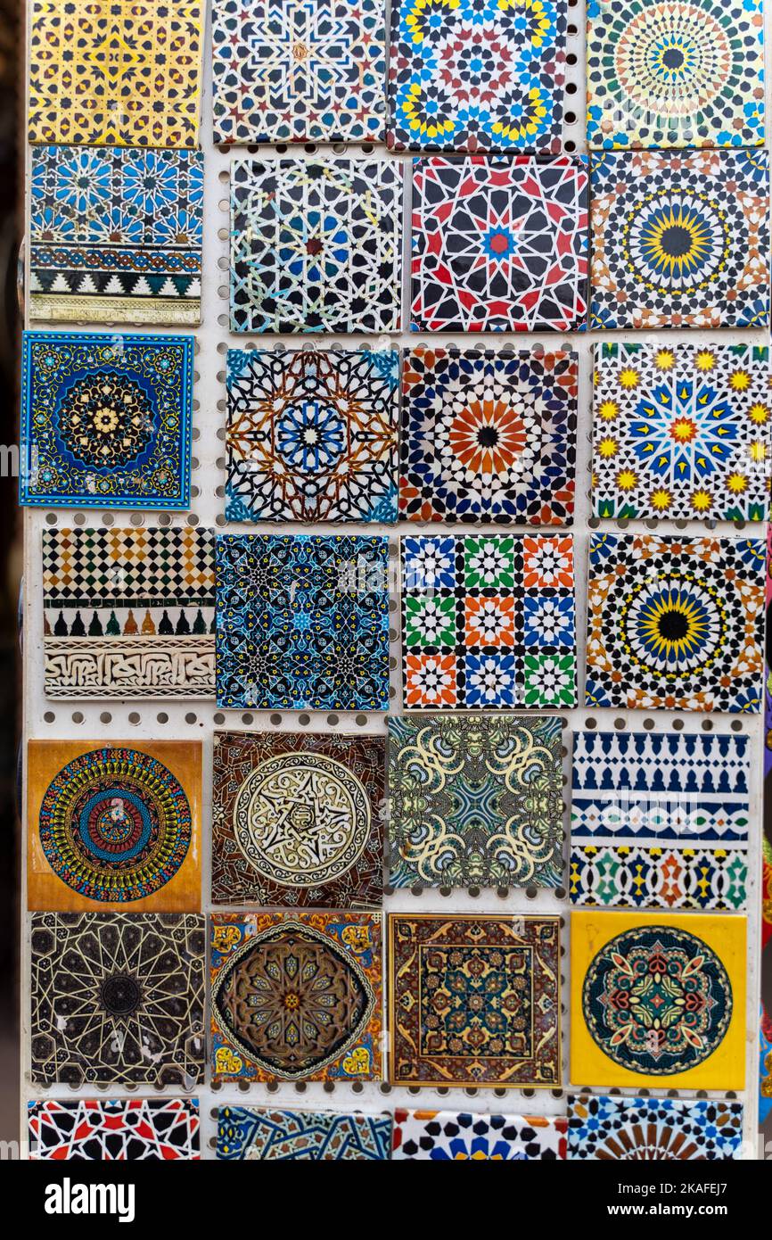A Painted Moroccan tiles in the market of Marrakech Stock Photo - Alamy