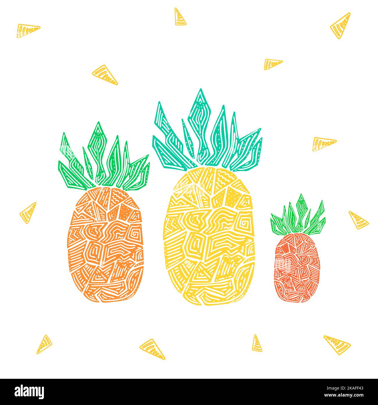Vector illustration of three colorful pineapple fruits Stock Vector ...