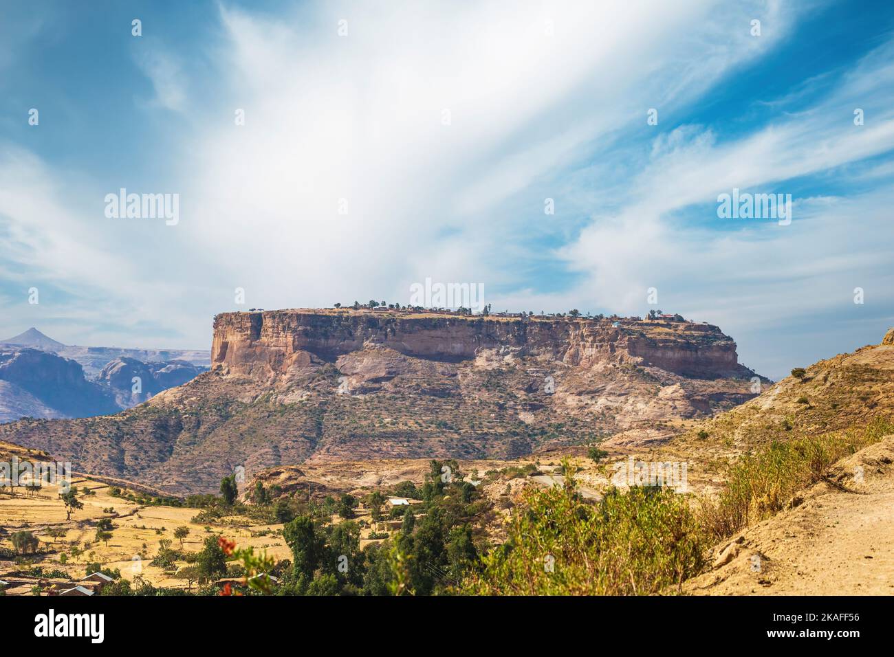 Table top mountain with the Debre Damo Monastery, Ethiopia Stock Photo ...