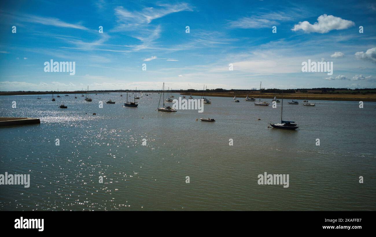 The beautiful view of sailing yachts on their river moorings Stock ...