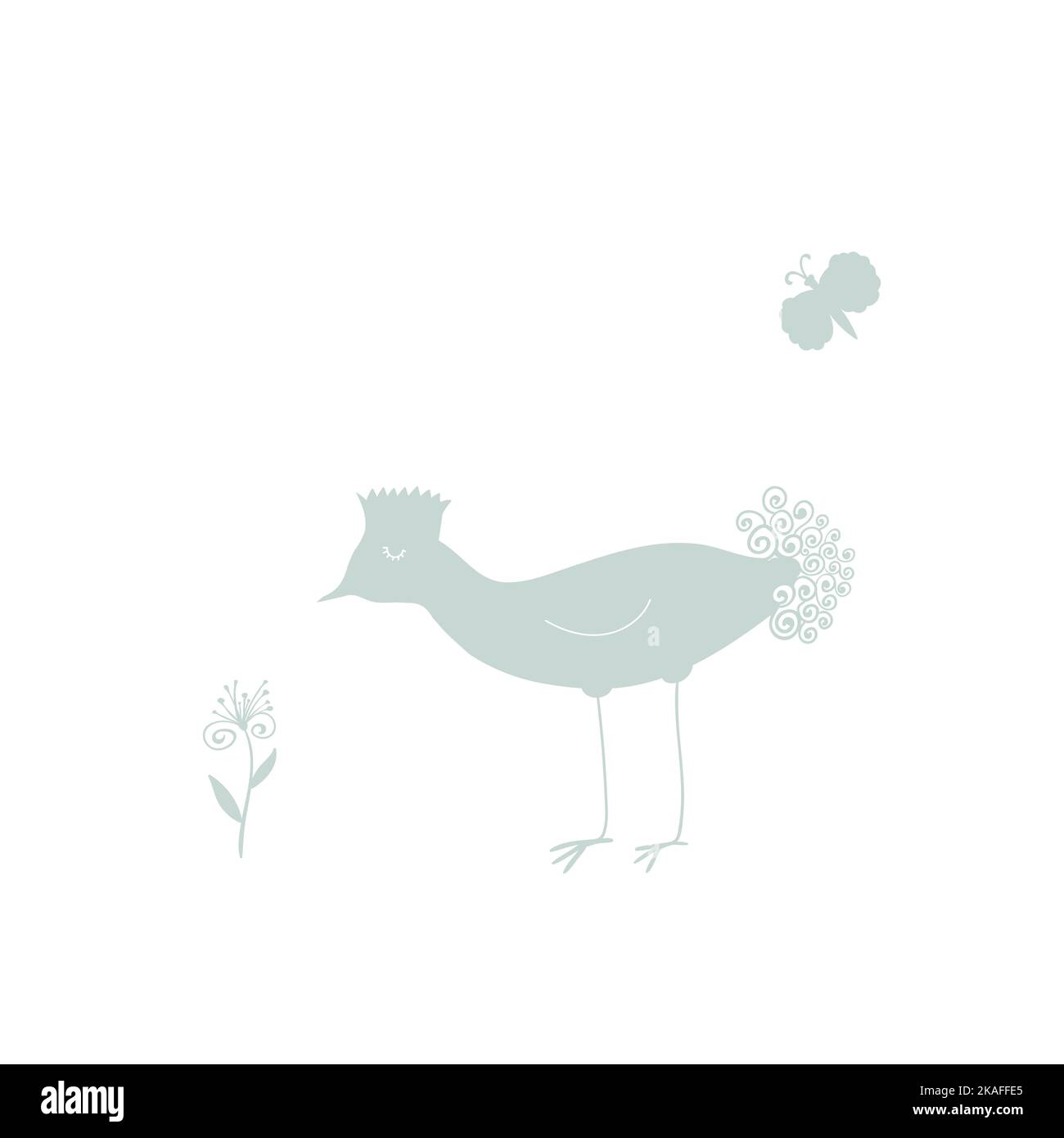 Illustration of cute cartoon style bird, flower and butterfly Stock ...