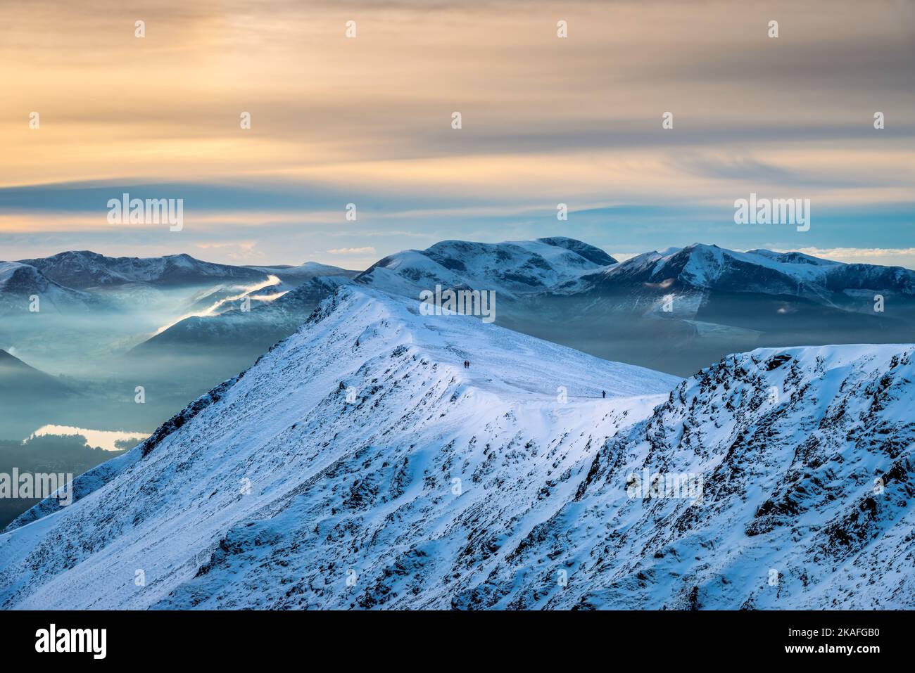 A mesmerizing landscape of the snowy Blencathra ridgeline at soft ...