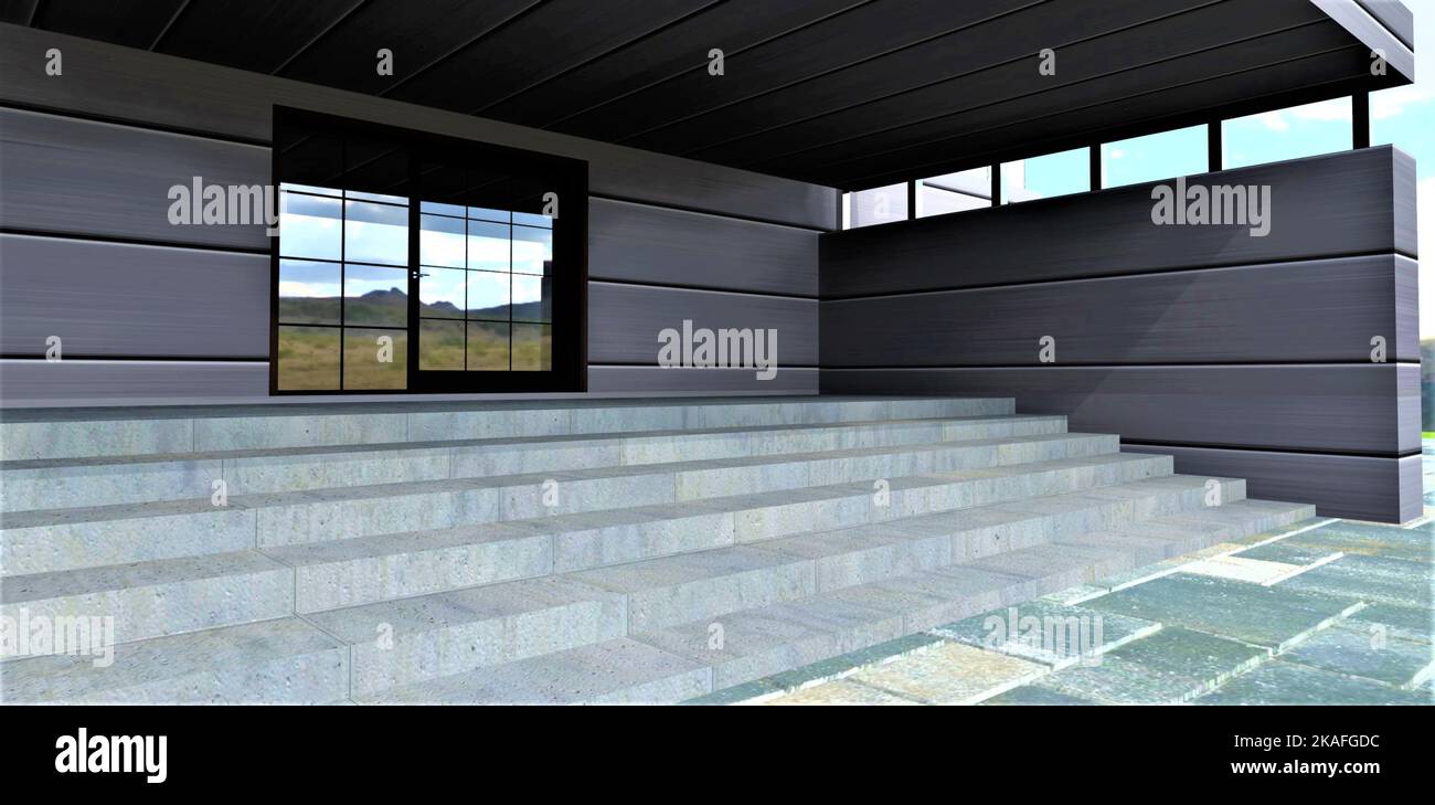 Author's design of a futuristic porch. Massive wide visor trimmed with ...
