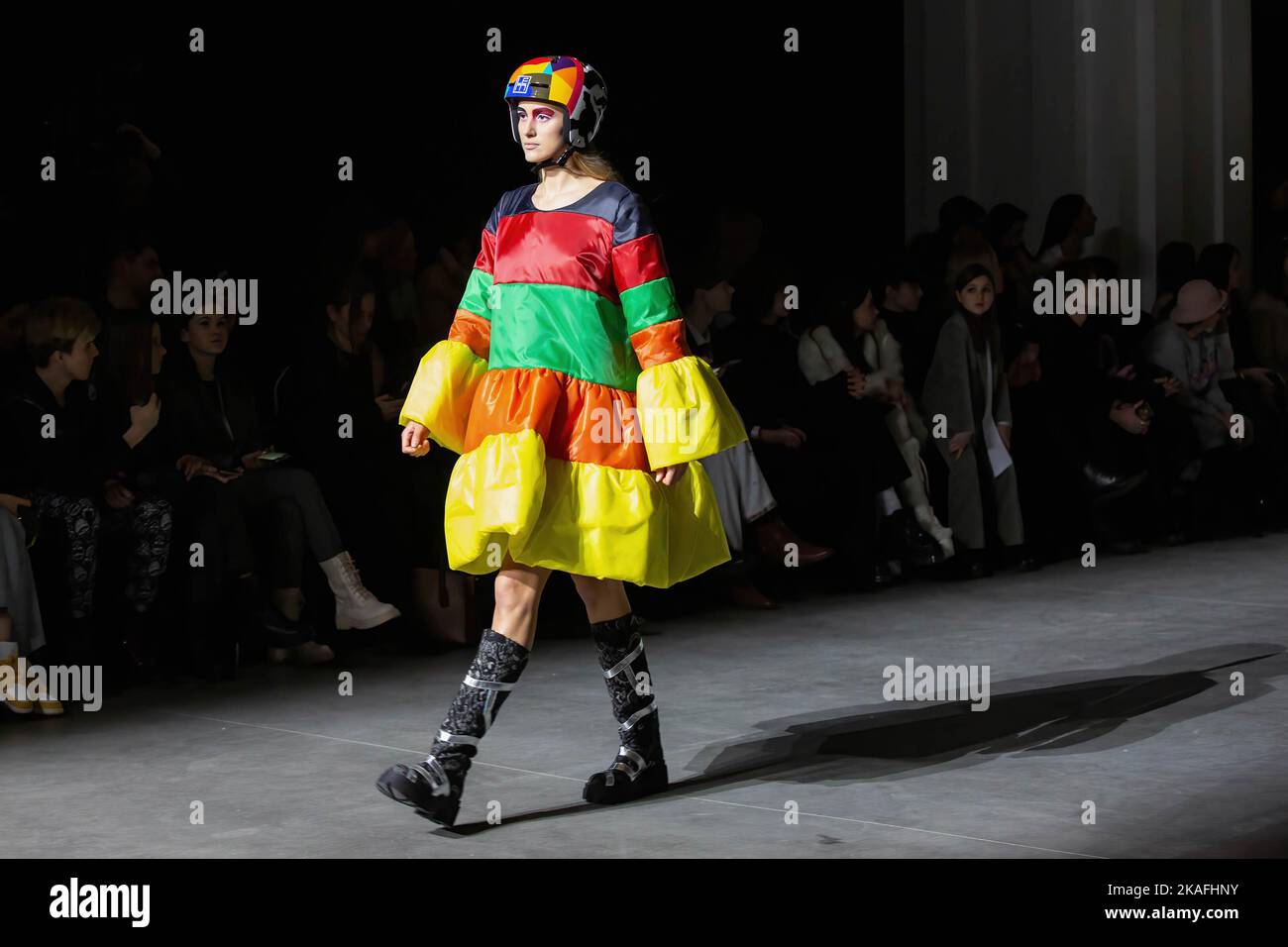 Kyiv, Ukraine. 4th Feb, 2022. A model presents a creation by designer ...