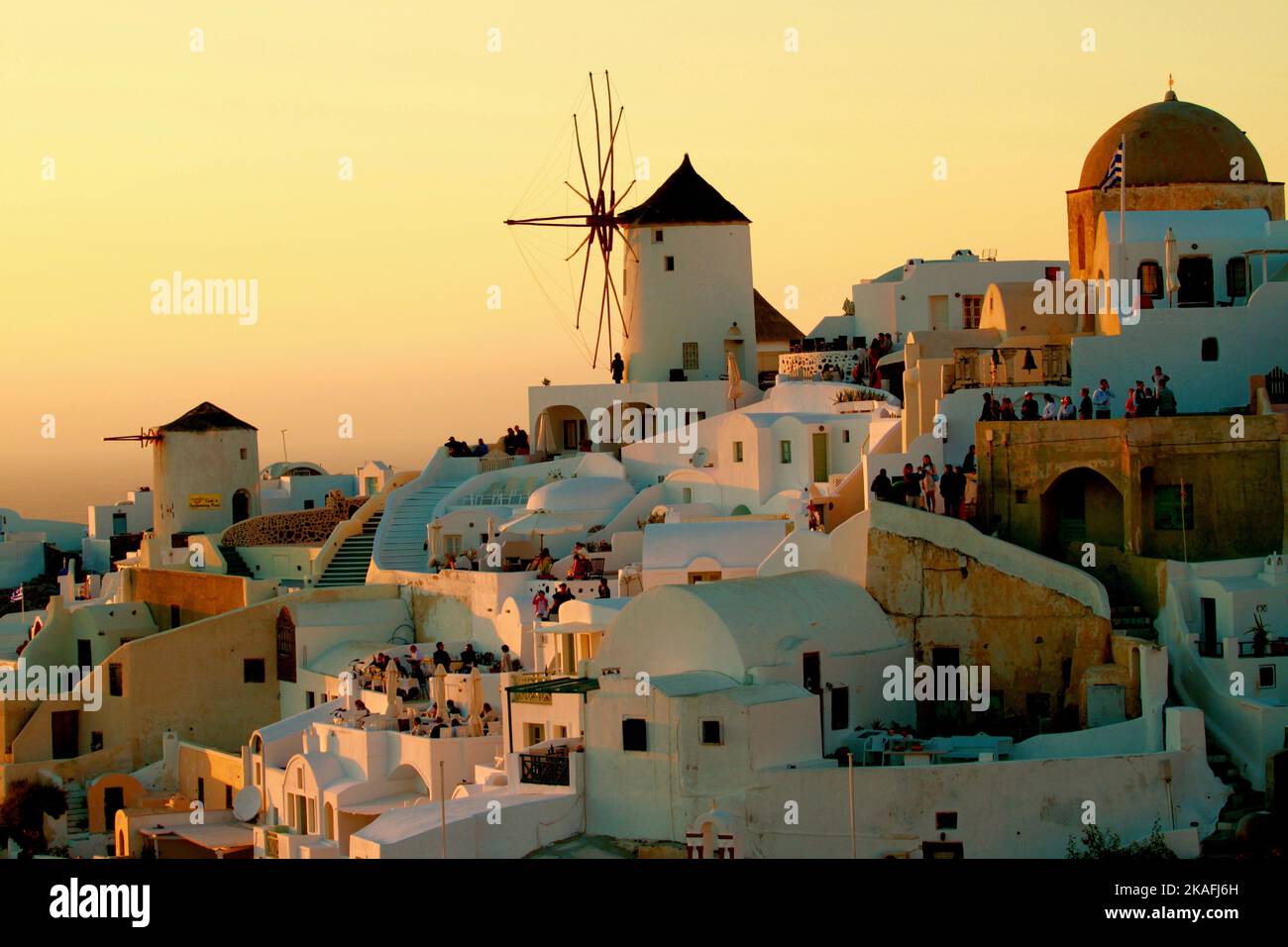 The famous white buildings on Santorini island in Greece against the ...