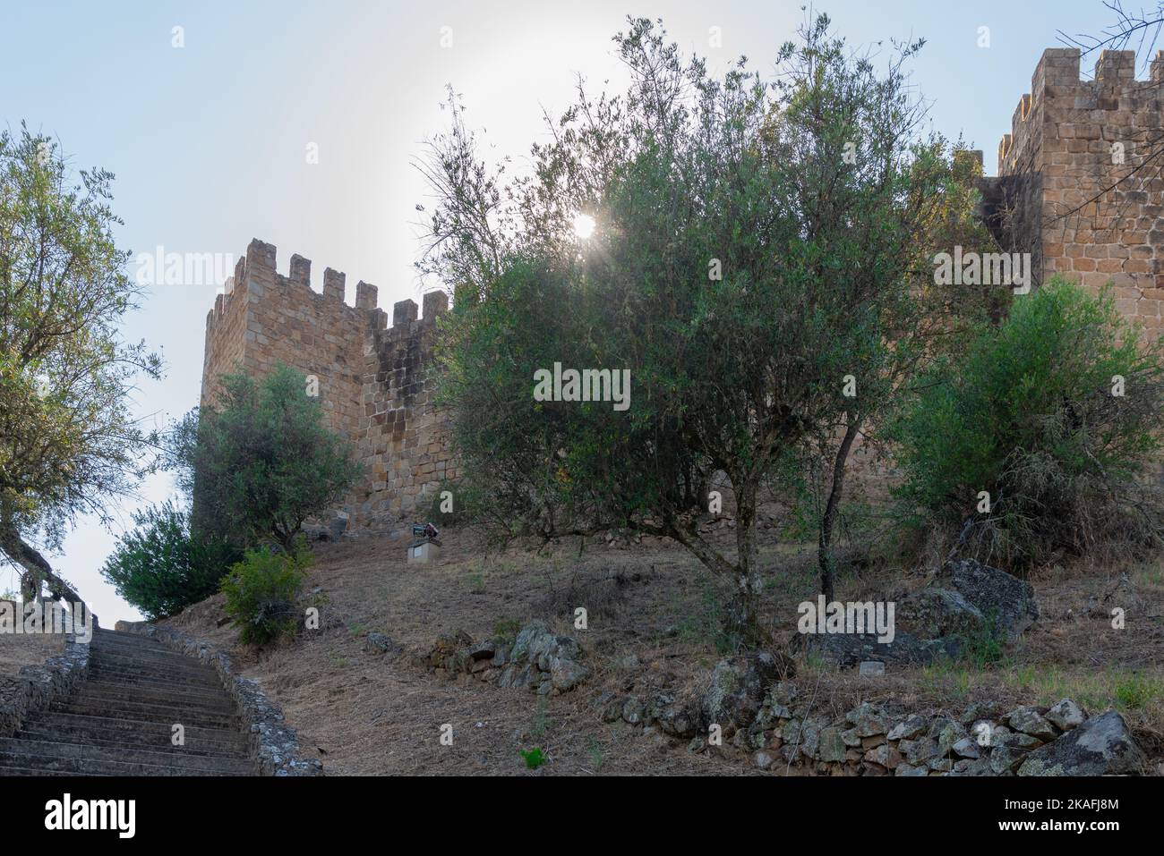 The stone stairs lead up to the Castle of Belver in Portugal Stock ...