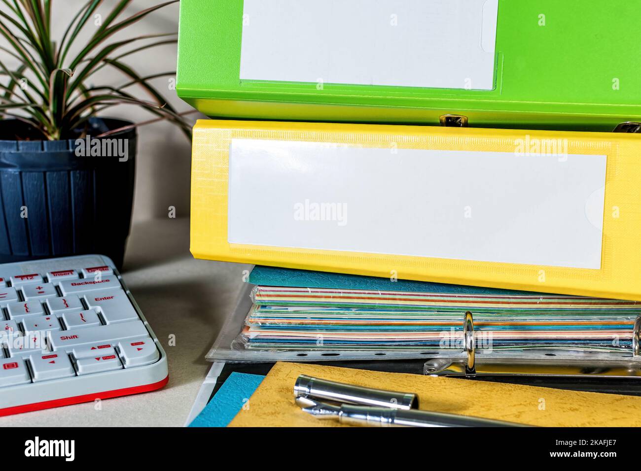 Folders and keyboard on desk. Business and education background Stock ...