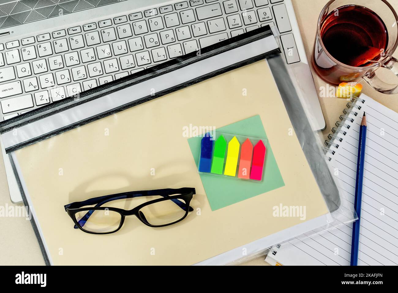 University student desk. Working Space Stock Photo - Alamy