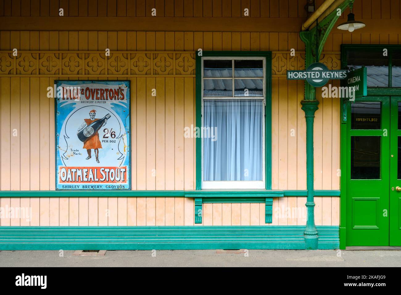 Wood panelled facade of vintage Horsted Keynes train station building ...