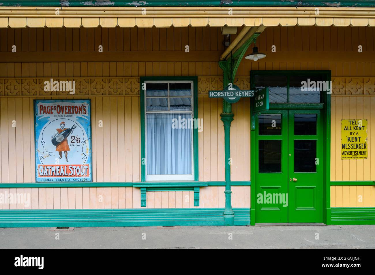 Wood panelled facade of vintage Horsted Keynes train station building ...