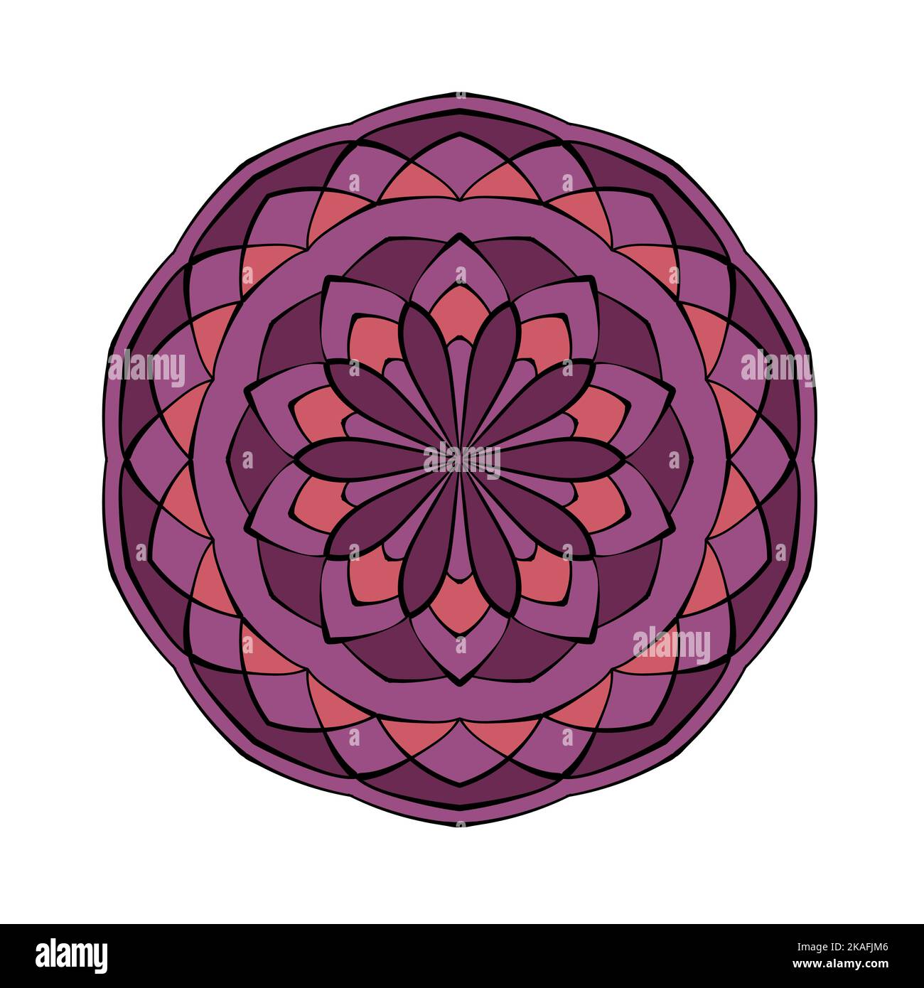 Mandala lacy pattern in purple color palette. Round ornament pattern ...