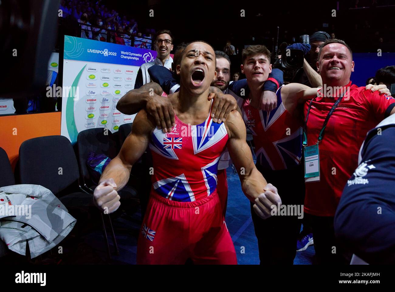 Great Britain's Joe Fraser celebrates winning the team bronze medal ...
