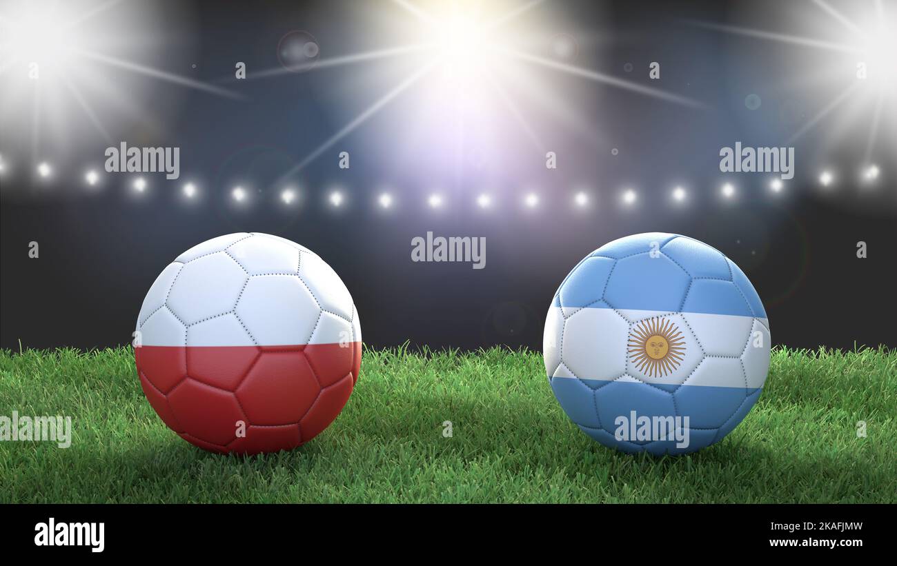 Two soccer balls in flags colors on stadium blurred background. Poland ...