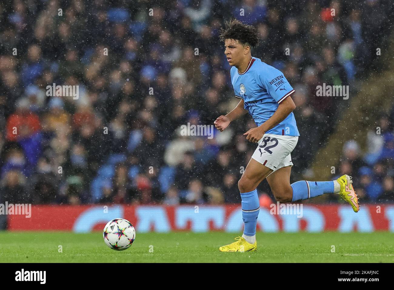 Rico Lewis #82 of Manchester City in action during the UEFA Champions ...