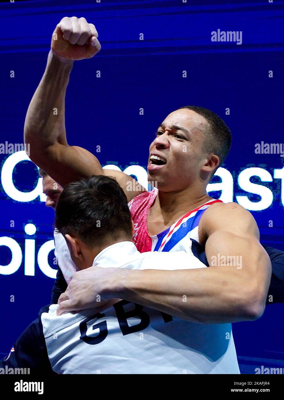 Great Britain's Joe Fraser celebrates winning the team bronze medal ...