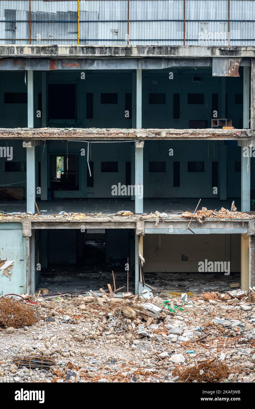 An abandoned old building on the construction site. Vertical Shot Stock ...