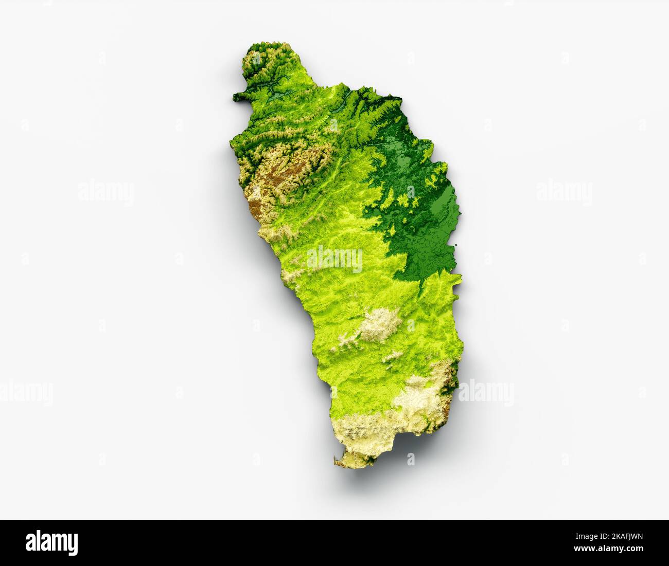 Dominica Map Shaded relief Color Height map on White Background 3d ...