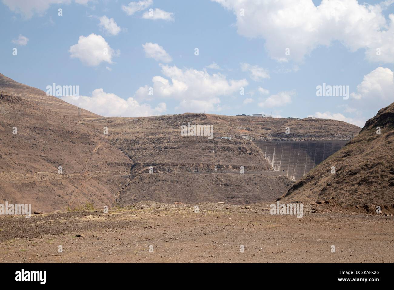 Katse dam in Lesotho with mountains water and concrete dam wall Stock ...
