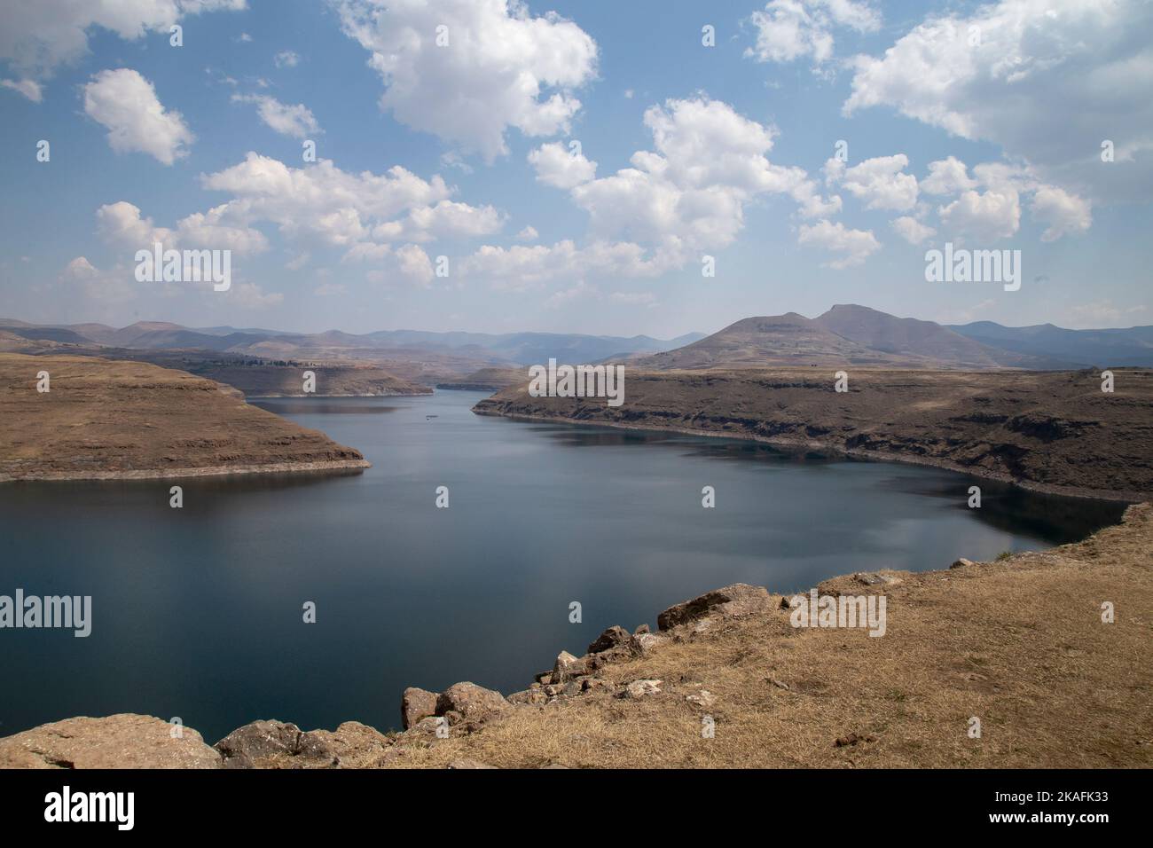Katse dam in Lesotho with mountains water and concrete dam wall Stock ...