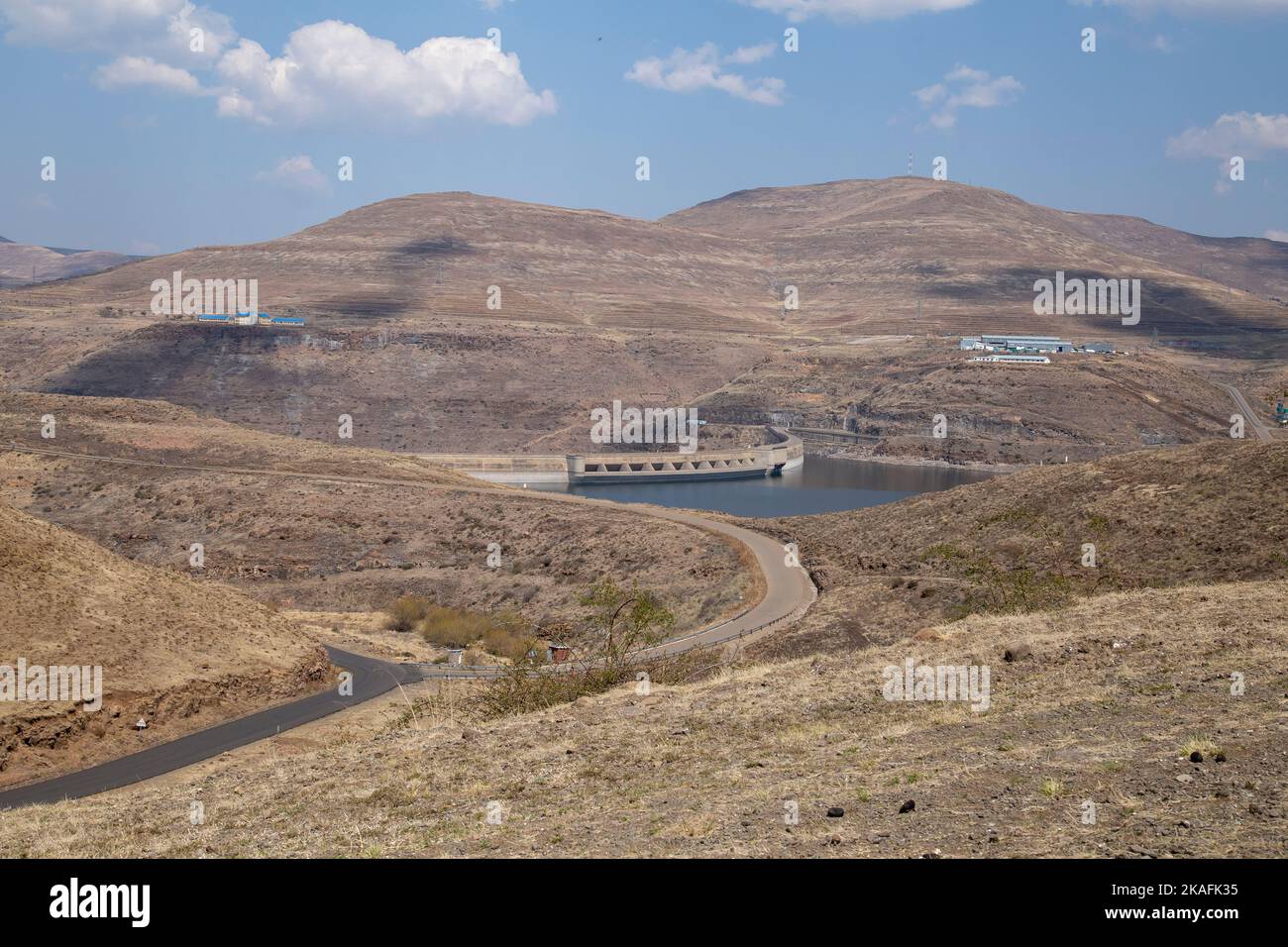 Katse dam in Lesotho with mountains water and concrete dam wall Stock ...