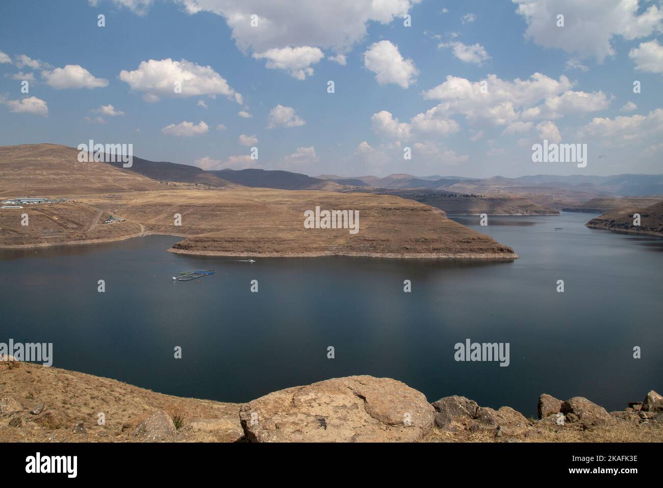 Katse dam in Lesotho with mountains water and concrete dam wall Stock ...
