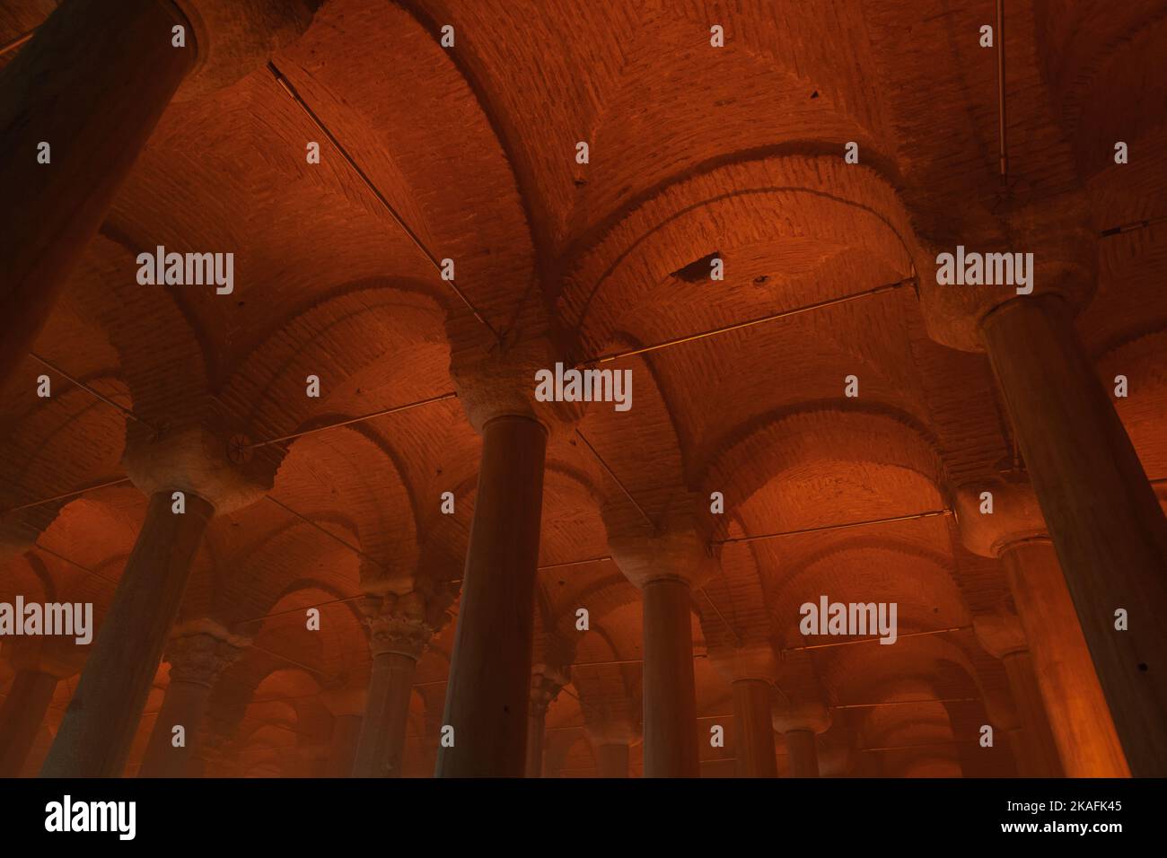 Vaults and columns of a historical building. Cistern ceiling. Byzantine ...