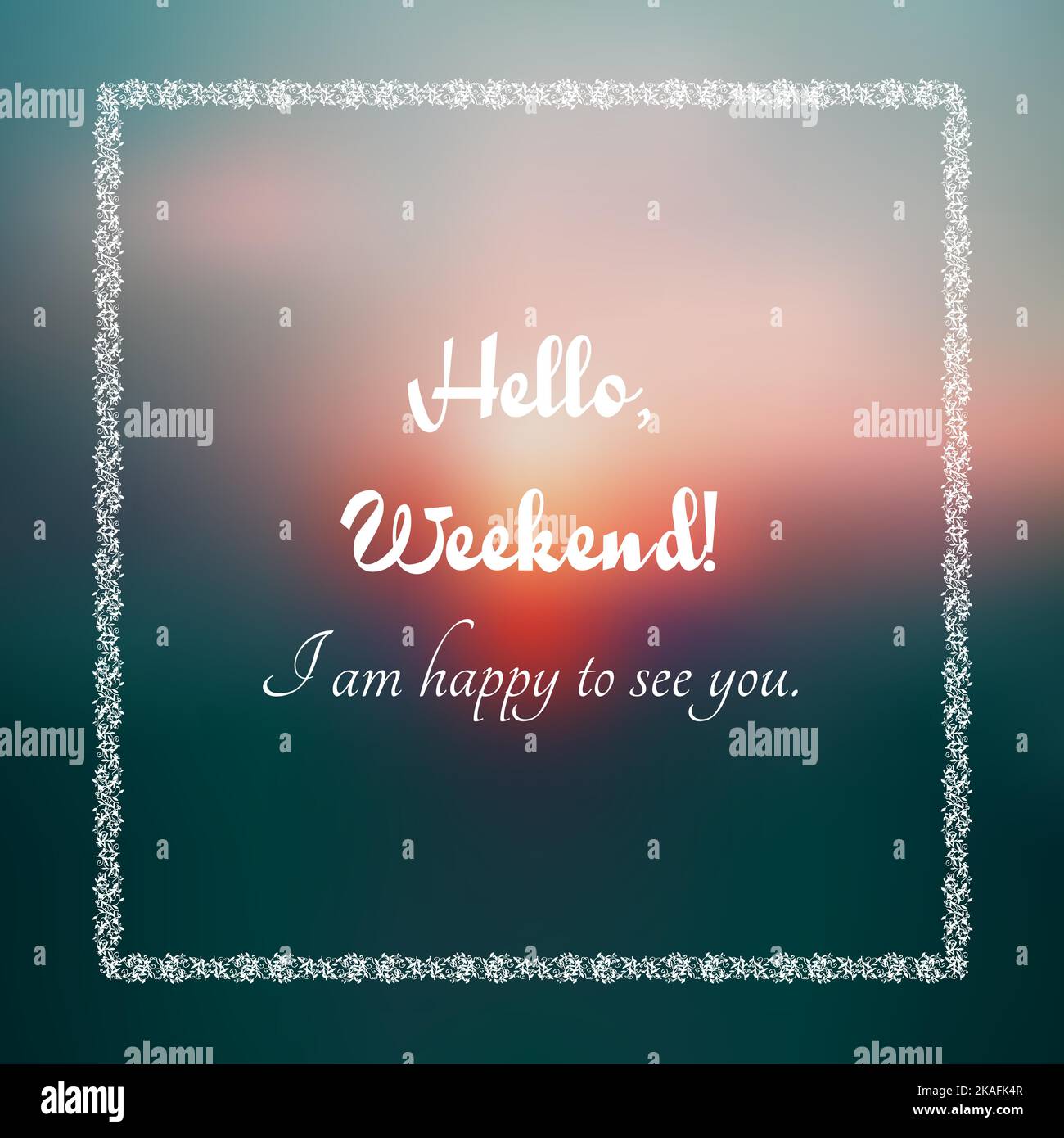 Inspirational quote on blurred background with white doodle frame ...