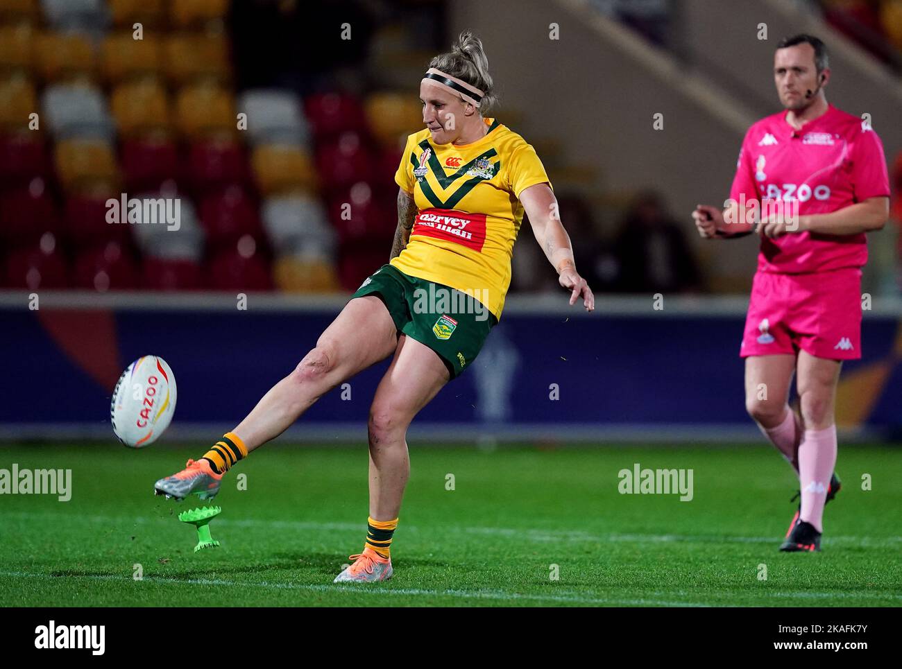 Australia’s Holli Wheeler kicks a conversion during the Women's Rugby ...