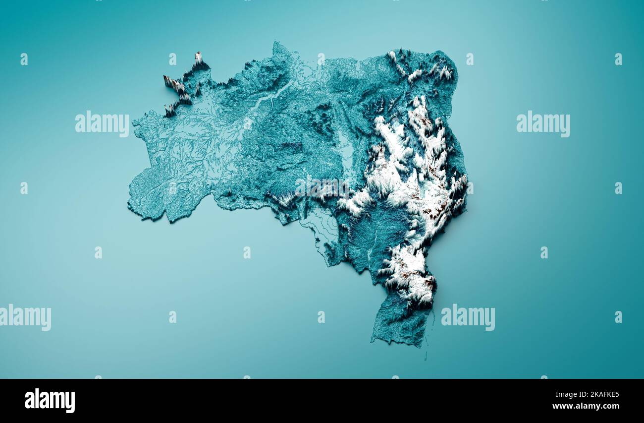 Topographic Brazil Map Hypsometric Elevation tint Spectral Shaded ...