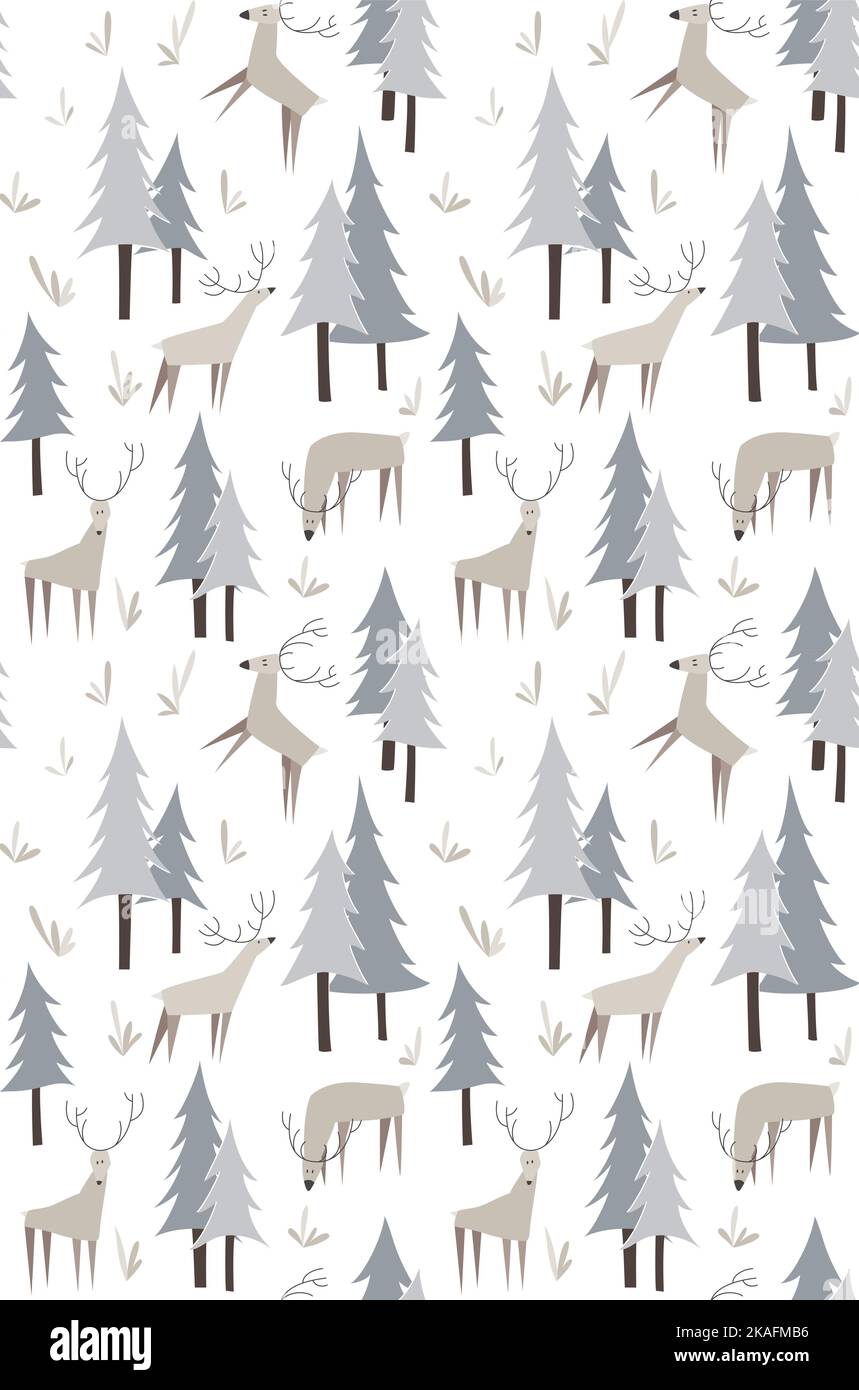 Vector pattern with deers and trees Stock Vector Image & Art - Alamy