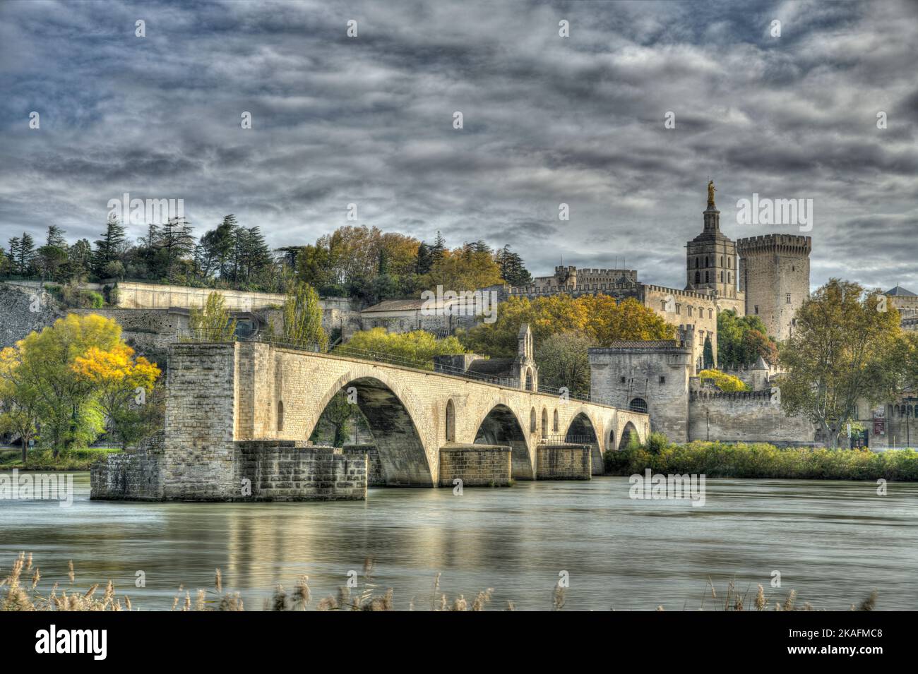 HDR Timelapse of people visiting Pont d'Avignon 12th century bridge and ...