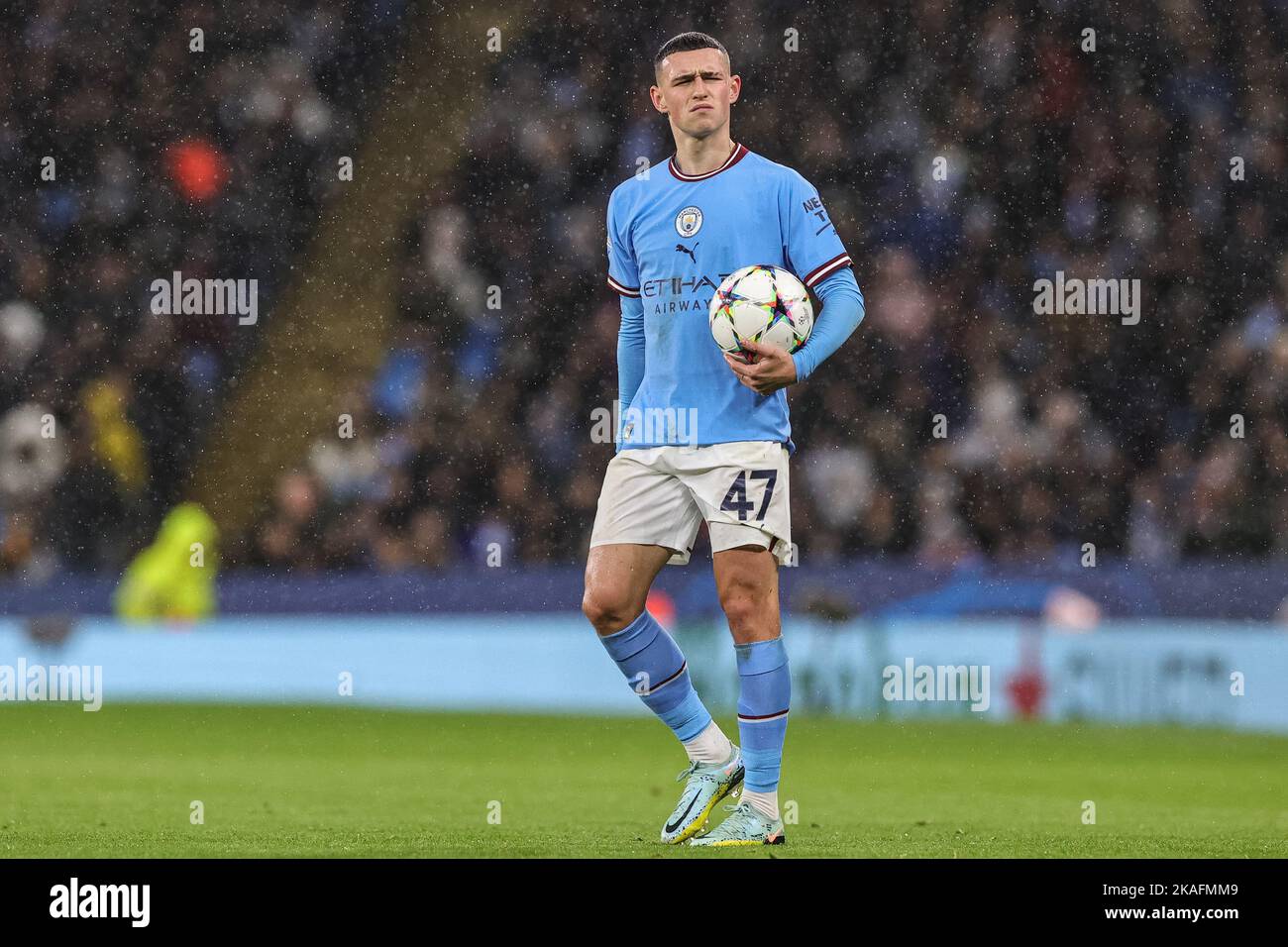 Phil Foden #47 of Manchester City reacts during the UEFA Champions ...