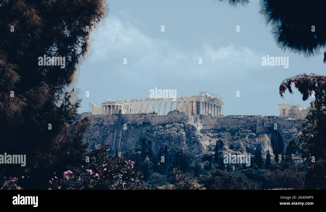 The view of the Acropolis of Athens, the ancient citadel on the cliff ...