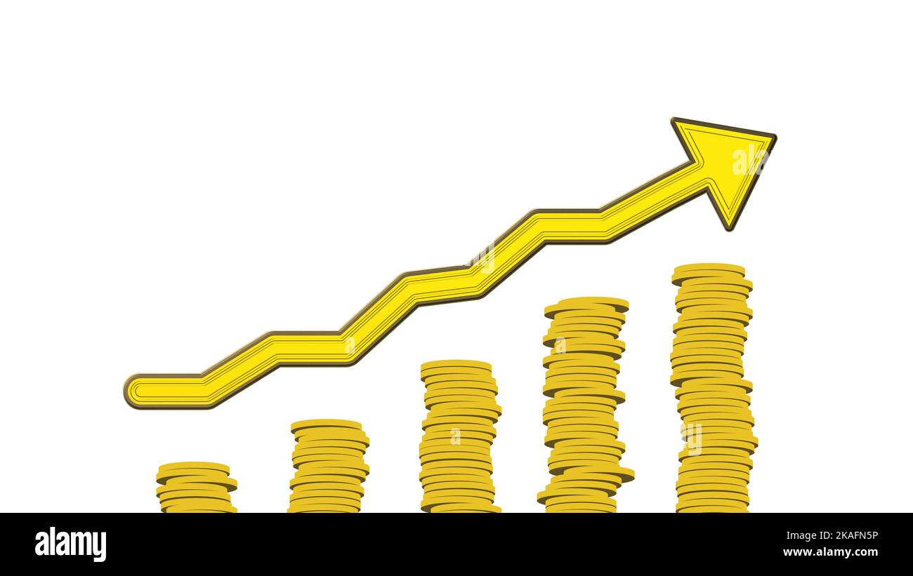 Coins on white background with profit chart Stock Photo - Alamy