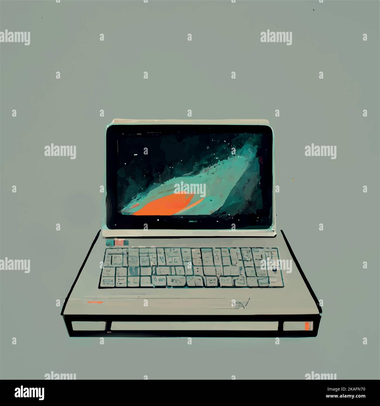 a ilustration of a vintage laptop on the grey background Stock Vector ...