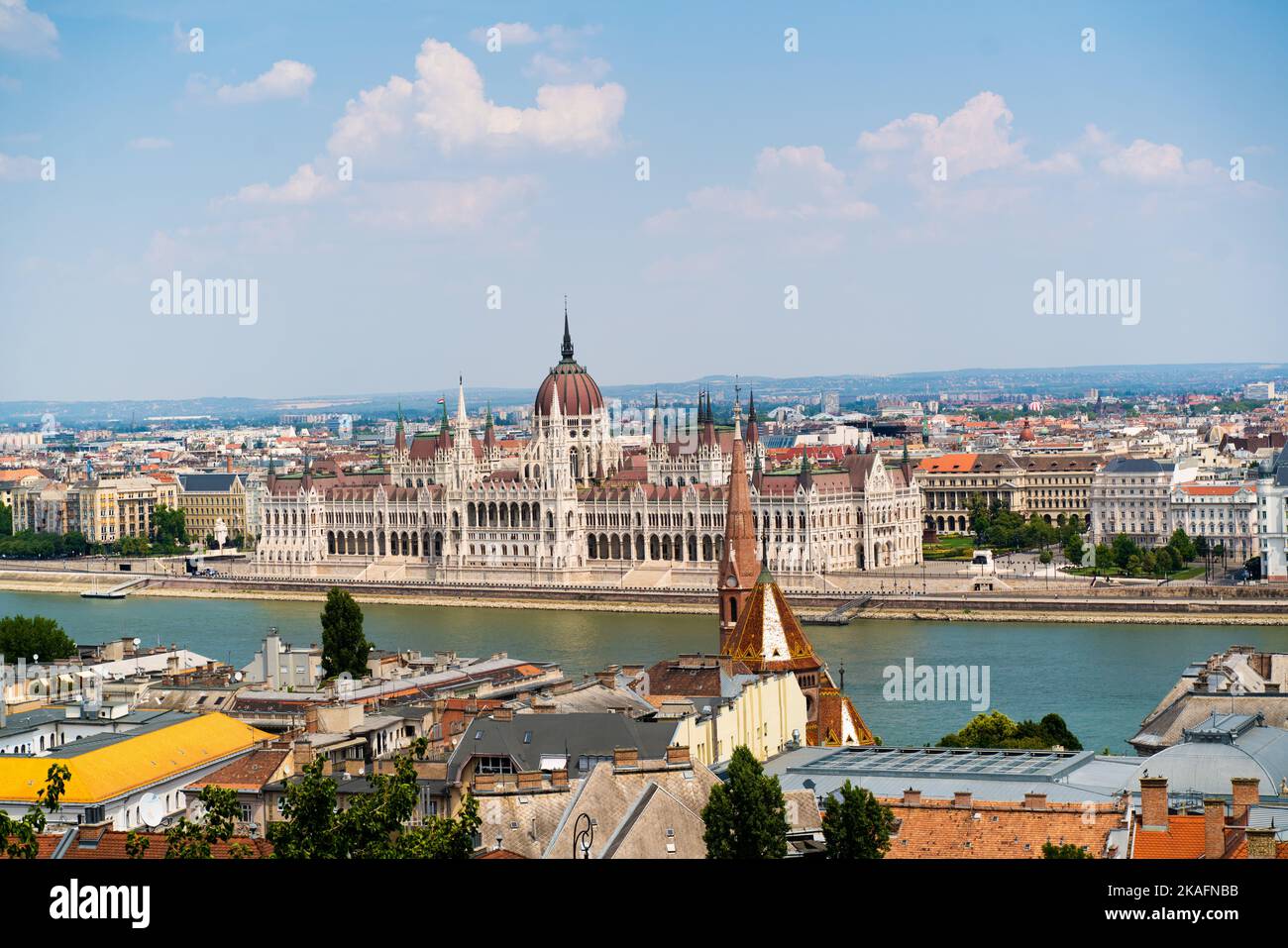 An aerial view of Budapest cityscape with impressive architecture along ...