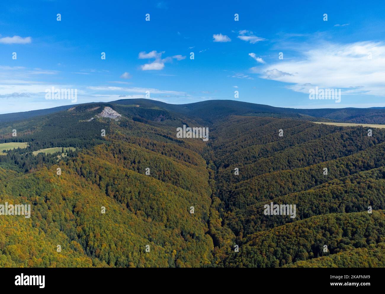 Aerial landscape with successive hills and valleys, natural Stock Photo ...