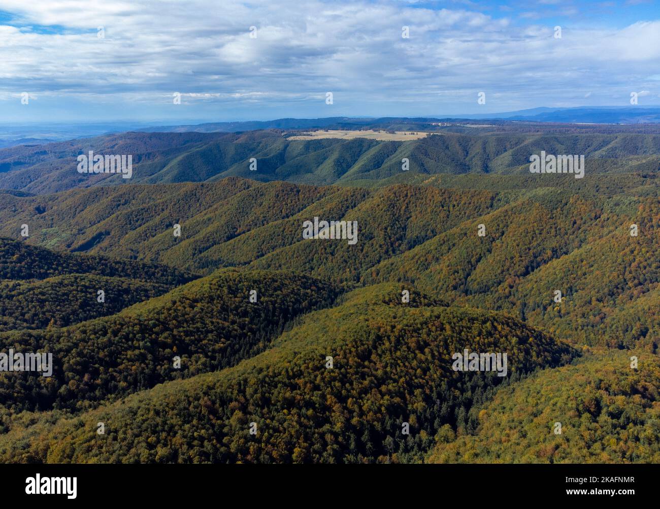Aerial landscape with successive hills and valleys, natural Stock Photo ...