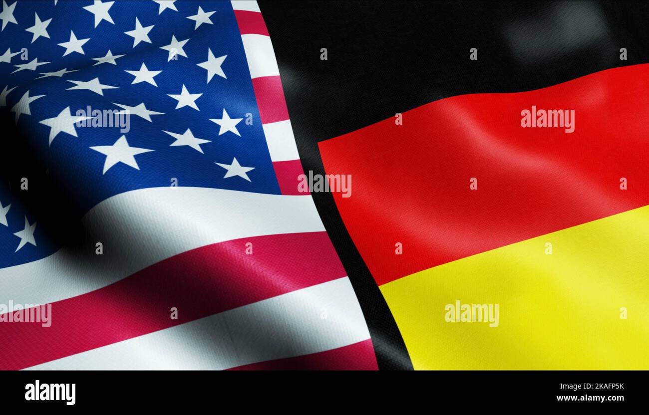 3D Waving Germany and USA Merged Flag Closeup View Stock Photo - Alamy