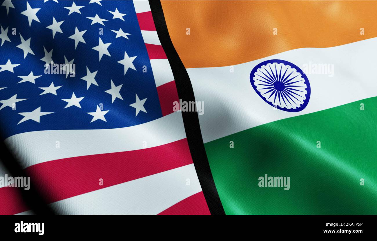 3D Waving India and USA Merged Flag Closeup View Stock Photo - Alamy