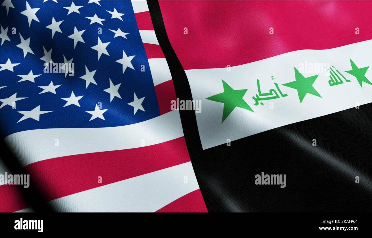 3D Waving Iraq and USA Merged Flag Closeup View Stock Photo - Alamy